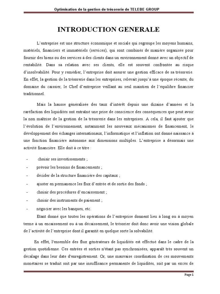 Optimisation de La Tresorerie Cas Telebe | PDF