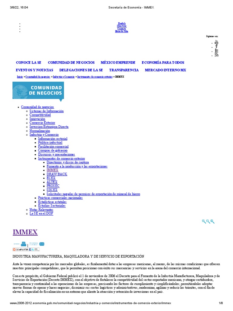 Secretaría de Economía - IMMEX | PDF | Arancel | Exportaciones
