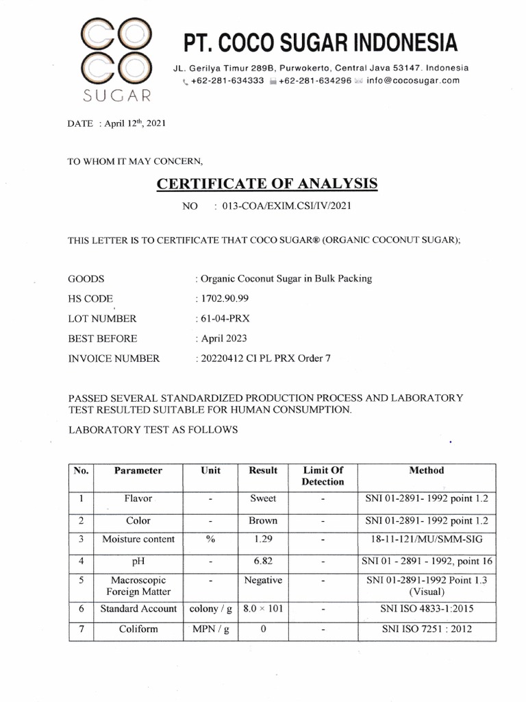 Internal COA PRX Order 7 | PDF