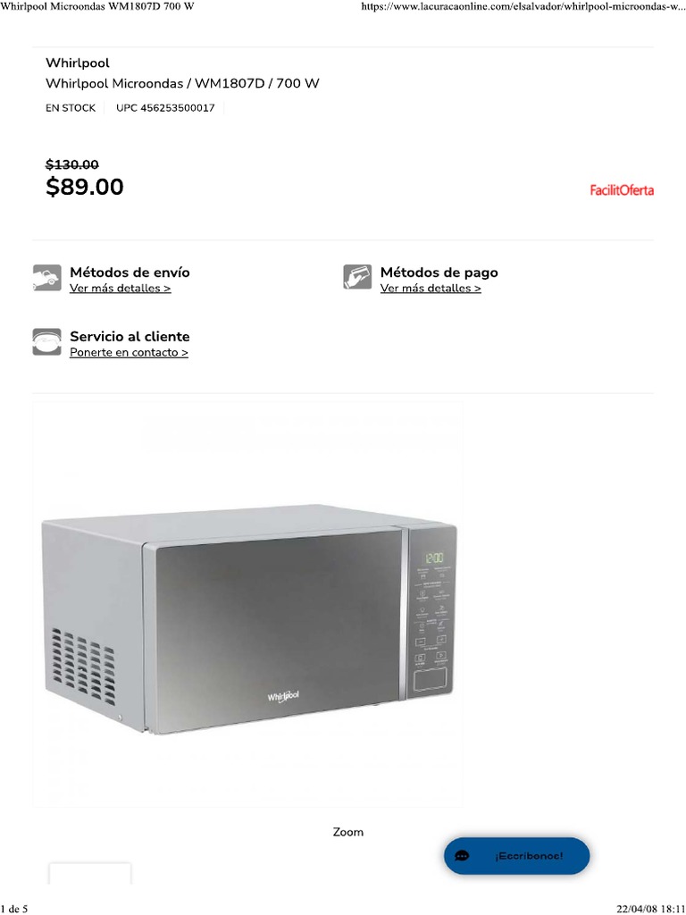 MICROONDA - COCINA-01 - Whirlpool Microondas WM1807D 700 W | PDF