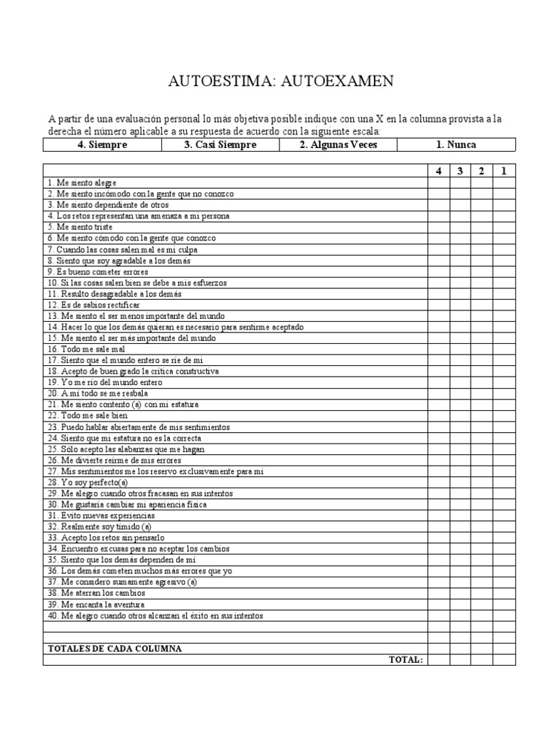 Inventario de Autoestima | PDF | Autoestima