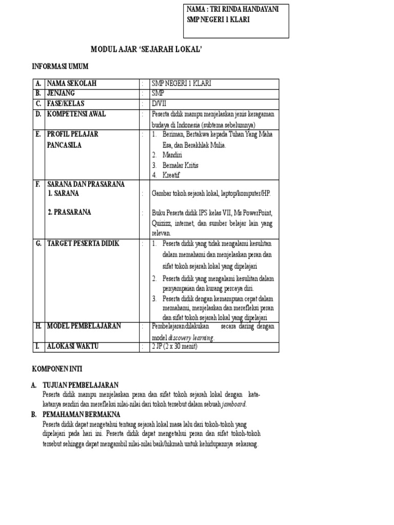 Contoh Modul Ajar | PDF