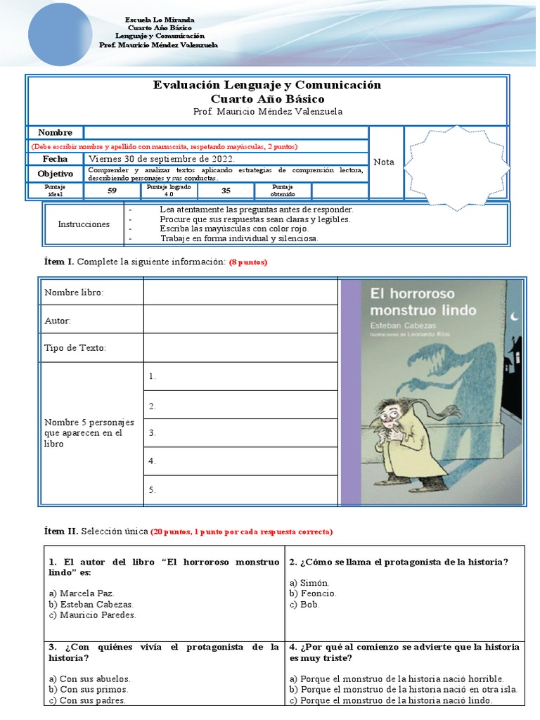 Prueba El Horroroso Monstruo Lindo | PDF