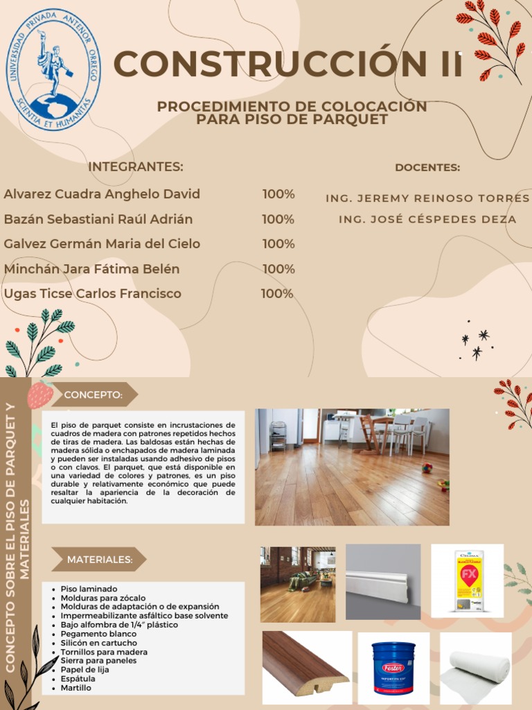 Procedimiento para La Colocacion de Pisos de Parquet | PDF | Madera ...