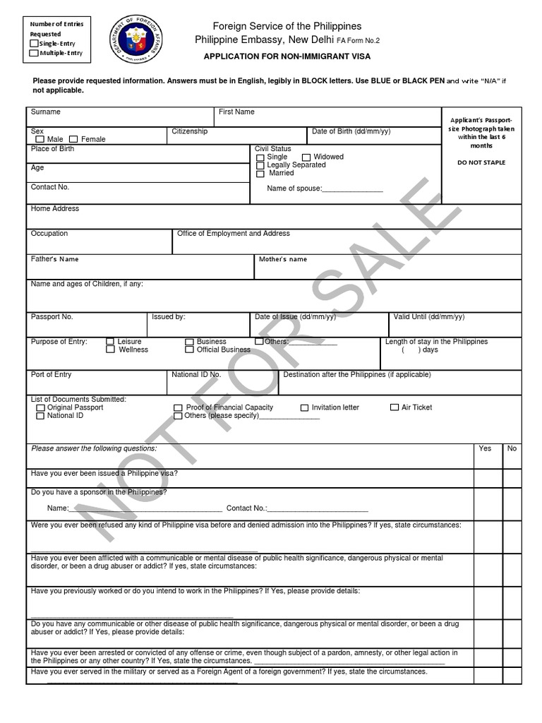 F.A. - Form - No. - 2 - Standard - Visa - Application - Form (3) 2021 ...