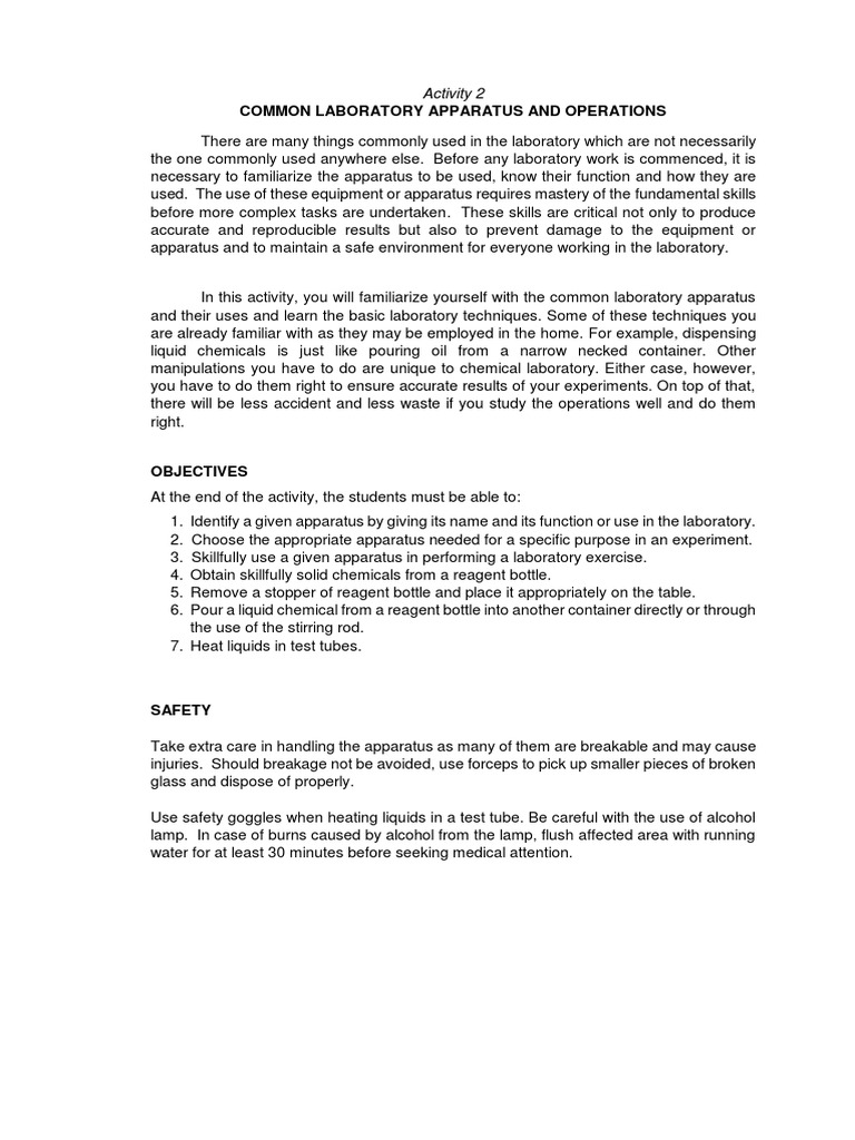 Activity 2 - Common Laboratory Apparatus and Operations | PDF | Glasses ...