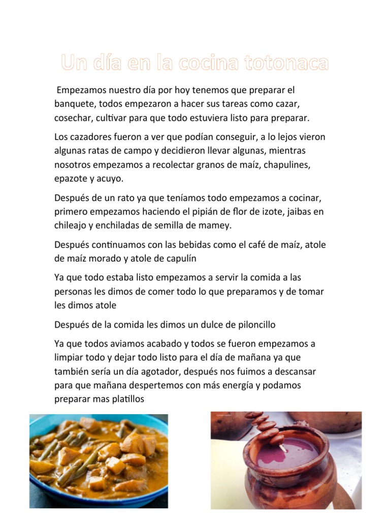 Un Día en la Cocina Totonaca | PDF | Cocina, comidas y vino