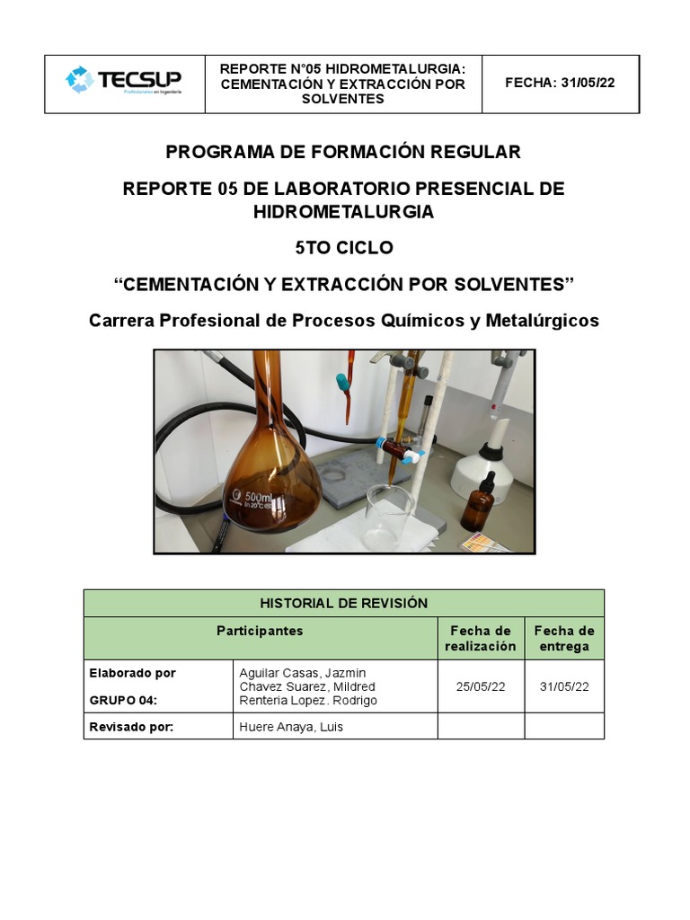 Lab 05 Hidro | PDF | Ácido sulfúrico | Cobre