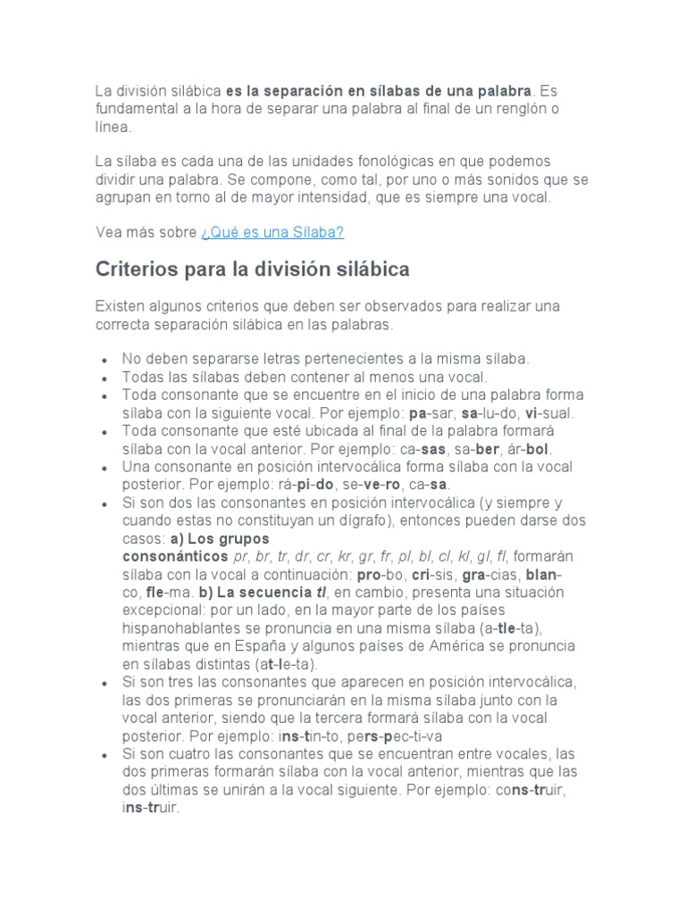 La División Silábica | PDF | Sílaba | Vocal