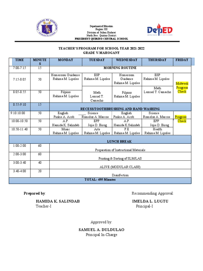 Class Program | PDF | Schools | Educational Institutions