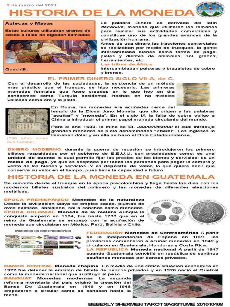 Infografia Historia de La Moneda y en Guatemala BEBERLY TAROT 201040468 | PDF | Moneda | Monedas