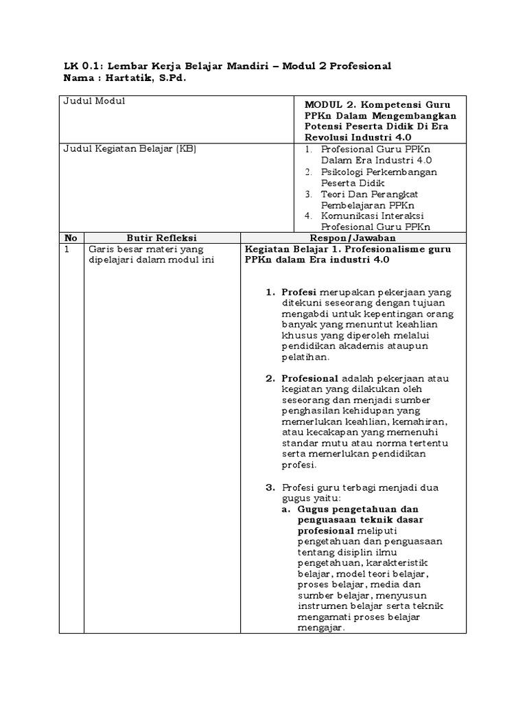 LK 0.1 LKBM - Modul 2 Profesional - Hartatik, S.PD | PDF