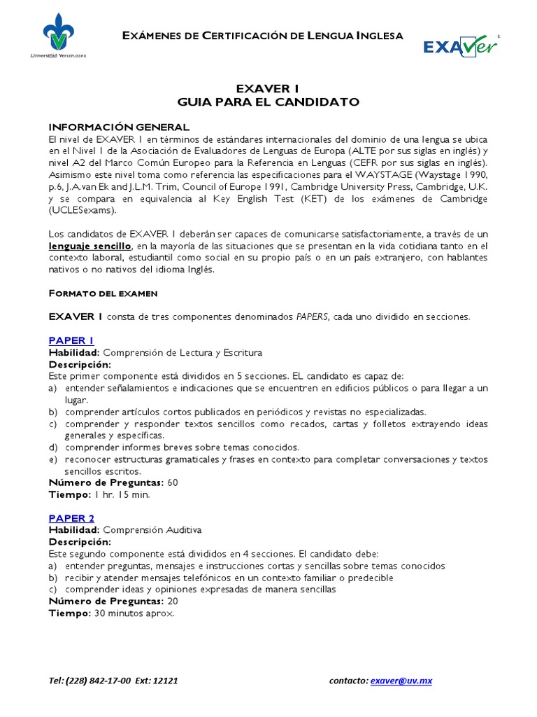 EXAVER 1 Guía Candidatos | PDF | Idioma en Inglés | Gramática