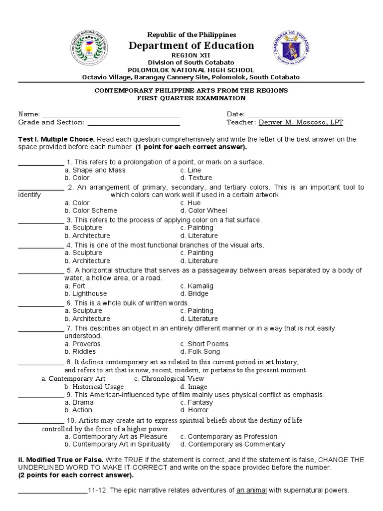Grade 12 CPAR 1st Quarter Exam | PDF