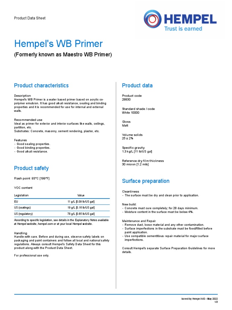 Hempel WB Primer 28830 | PDF | Paint | Concrete
