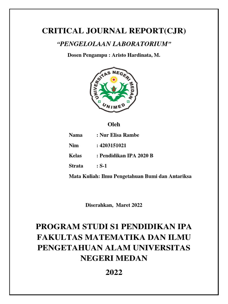 CJR - Pengelolaan Laboratorium - NUR ELISA RAMBE - PIPA B 20 | PDF