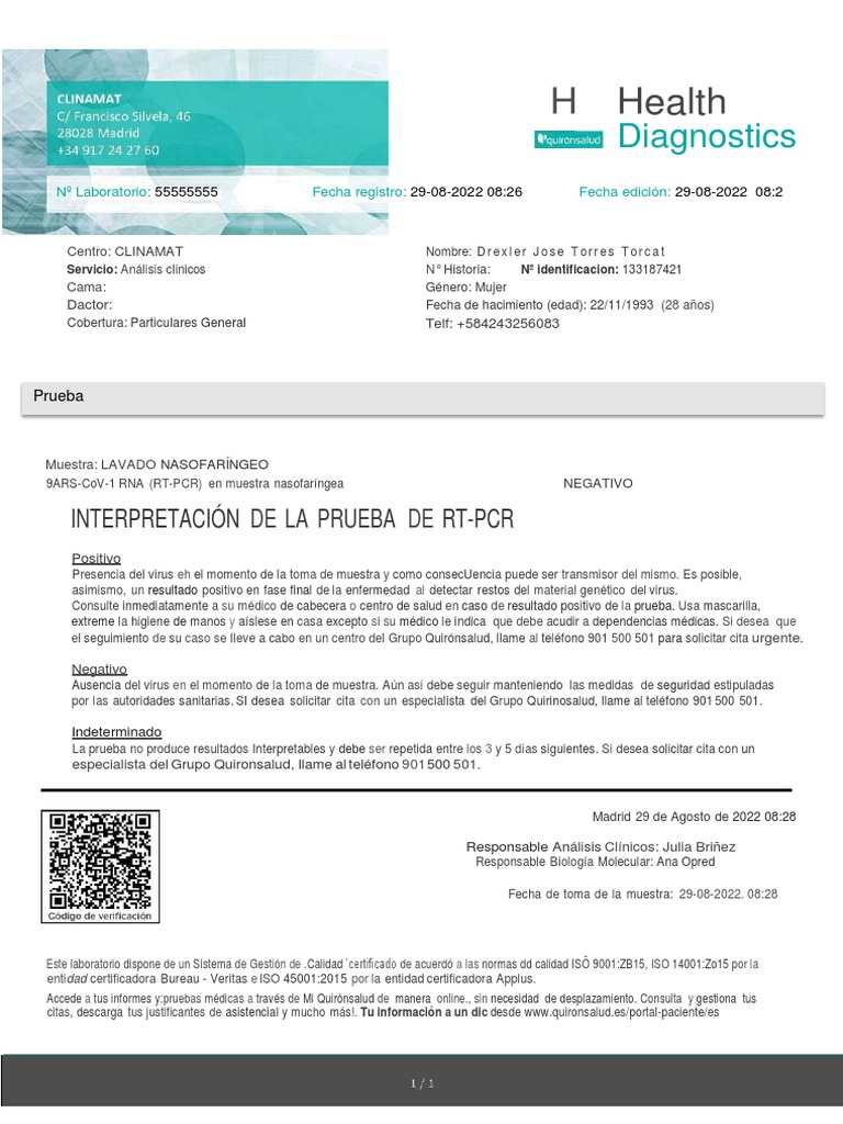 Resultados de prueba de detección de COVID-19 mediante RT-PCR de una ...