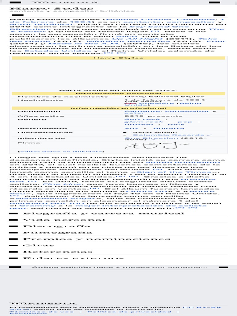 Harry Styles - Wikipedia, La Enciclopedia Libre | Descargar gratis PDF ...