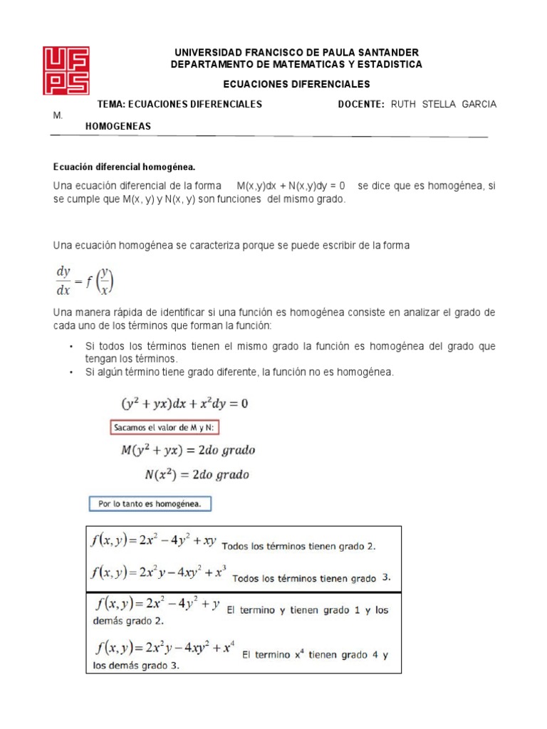 Guía 4 Ecuaciones Diferenciales Homogeneas Pdf