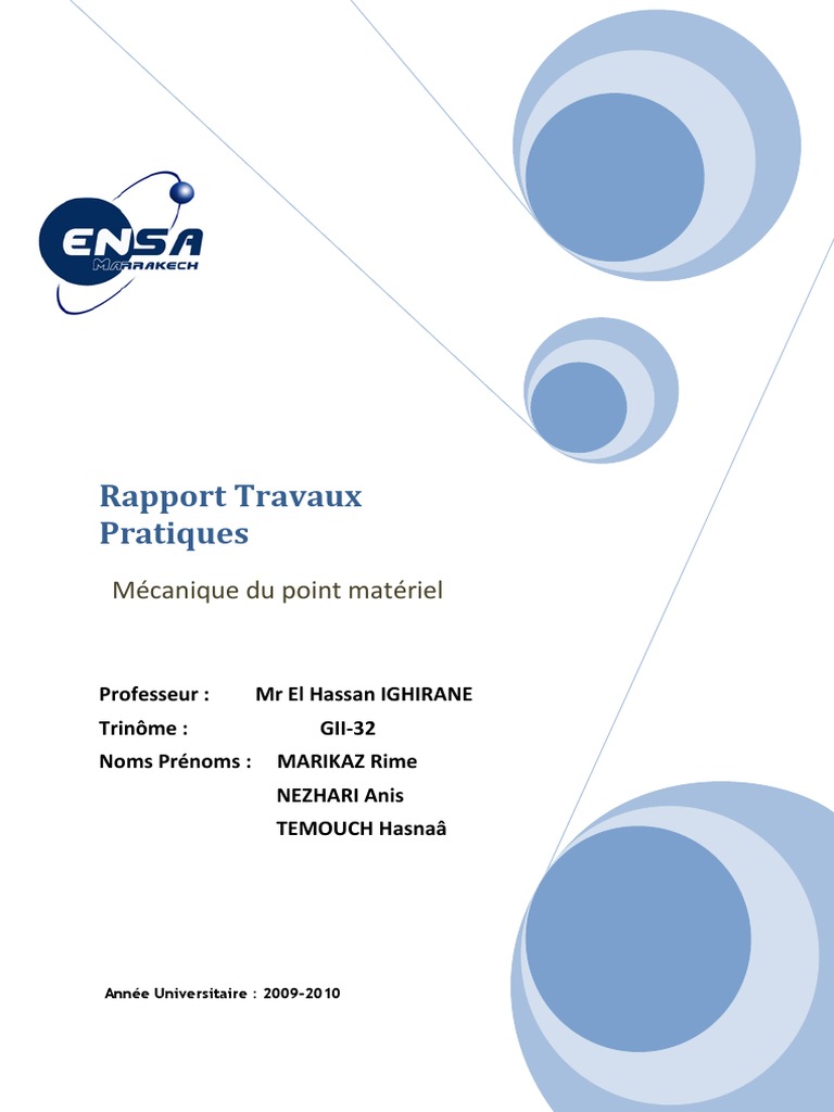 Rapport TP : Mécanique du Point Matériel | PDF | Pendule (physique ...