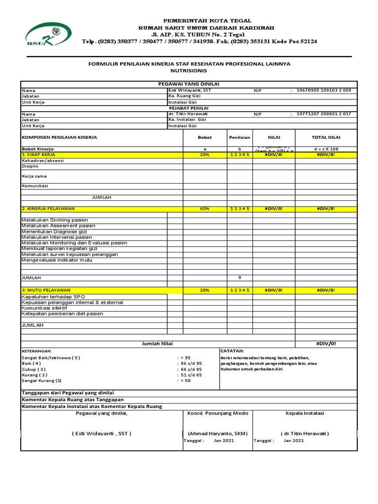 Form Penilaian Evaluasi Kinerja Ahli Gizi | PDF