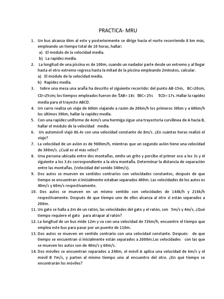 PRACTICA MRU.d | PDF | Velocidad | Velocidad