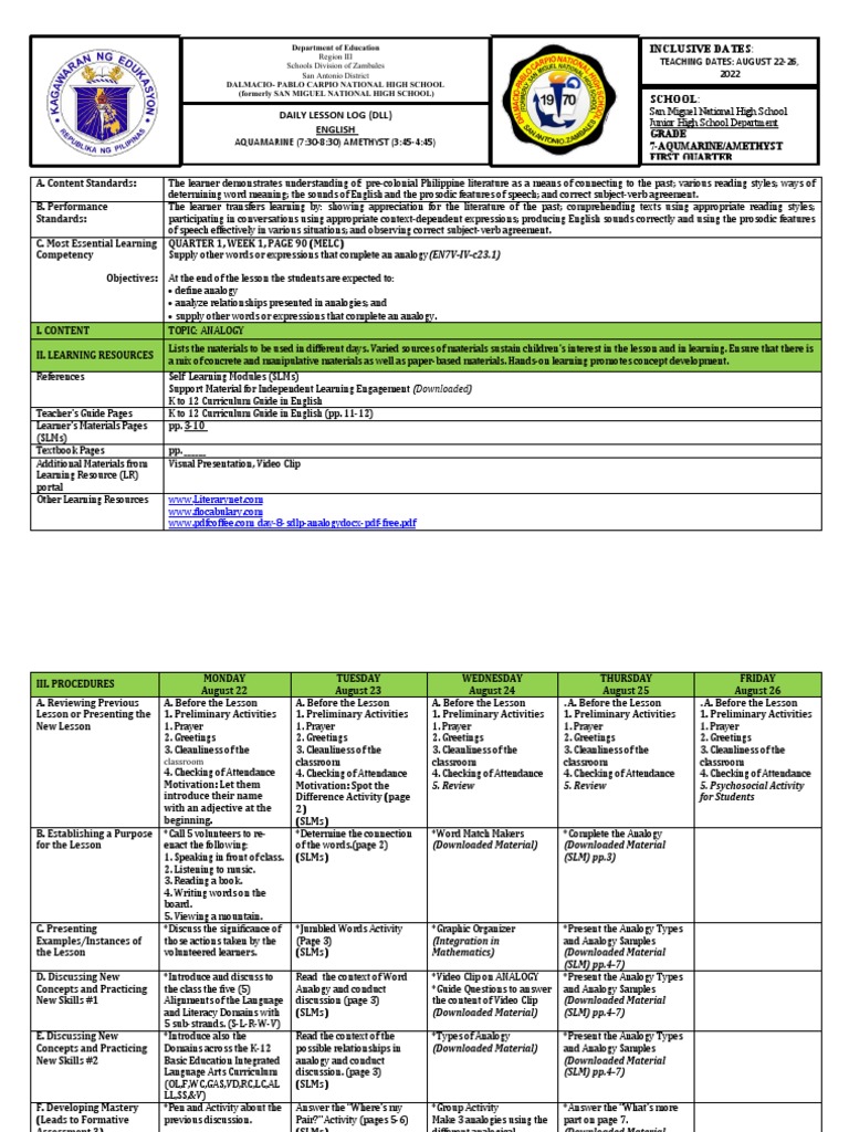 English Lesson on Analogy for Grade 7 | PDF | Analogy | Learning