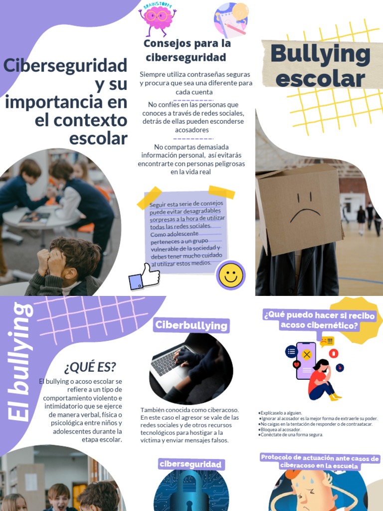 Tríptico Sobre El Bullying Acoso Escolar Creativo Morado y Amarillo ...
