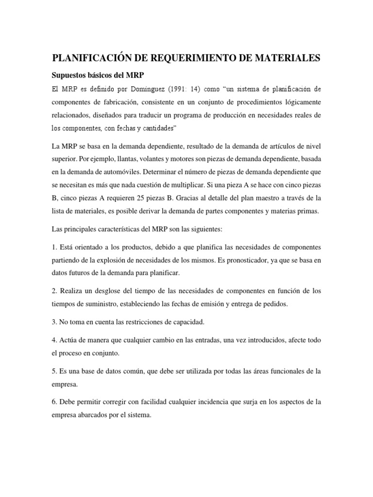 Planificación de Requerimiento de Materiales | PDF | Inventario | Business
