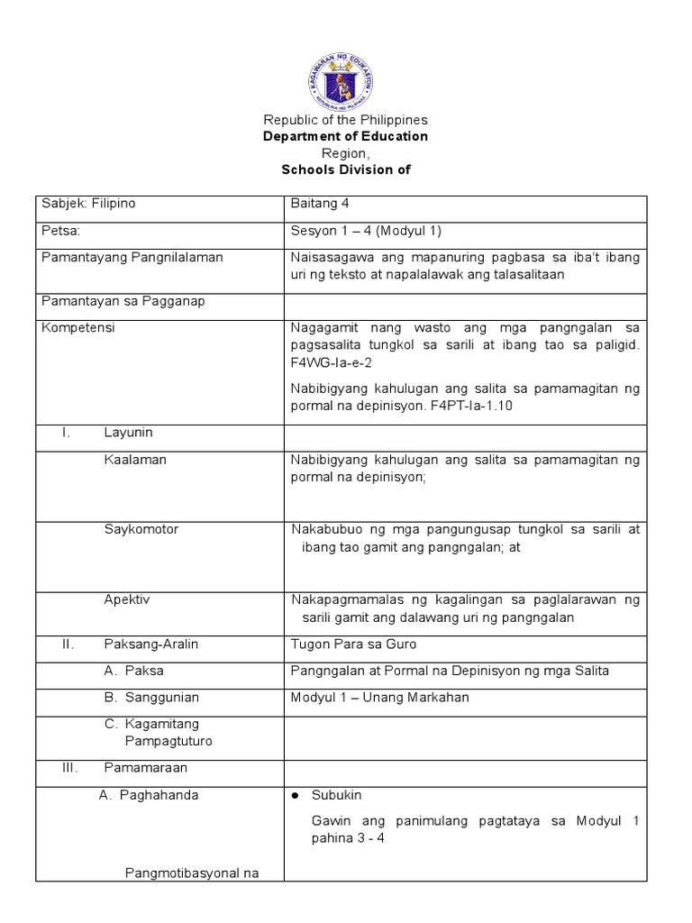 Grade 4 - Lesson Plan Week-1 | PDF