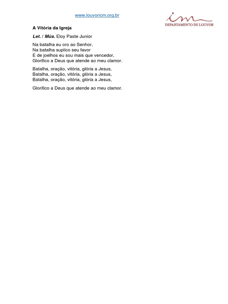 A Vitória Da Igreja - Letra (Site Louvor ICM) | PDF