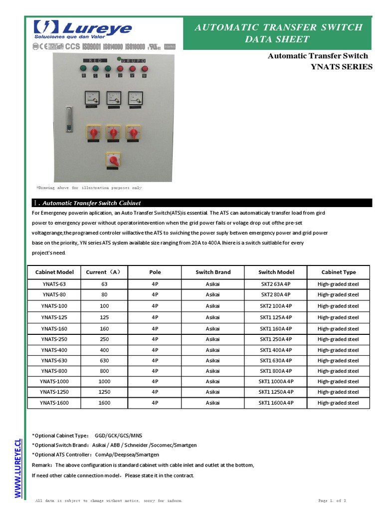 ATS Data Sheet Lureye | PDF | Switch | Mechanical Engineering