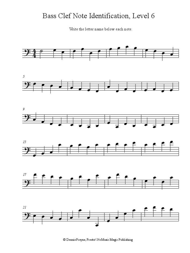 Seatwork-Int Bass Clef Note Identification Level 6 | PDF | Échecs