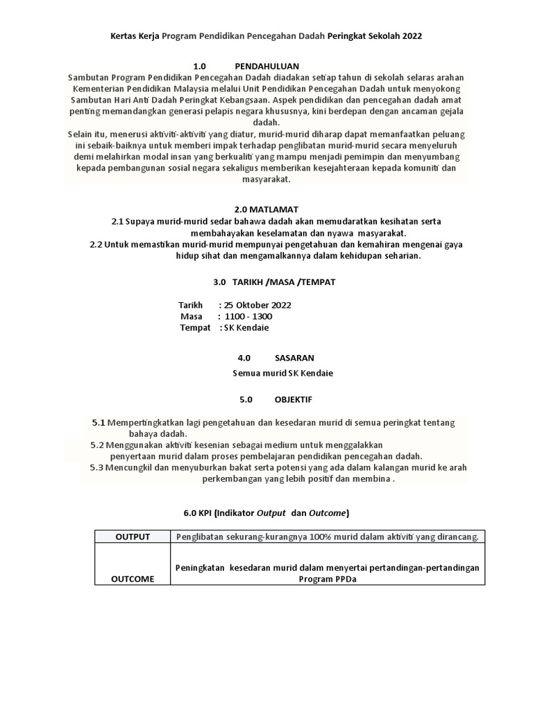 Kertas Kerja Program Pendidikan Pencegahan Dadah Peringkat Sekolah 2022 ...