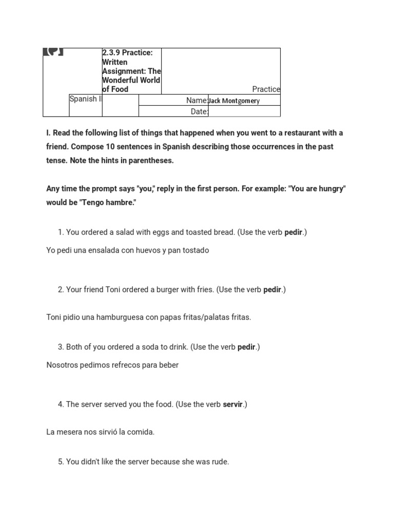 2.3.9 Practice - Written Assignment - The Wonderful World of Food ...