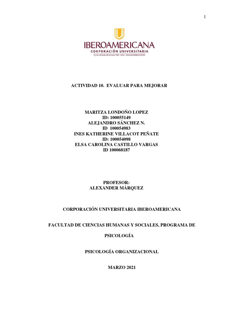 Actividad 10 Evaluar | PDF | Evaluación | Evaluación de desempeño