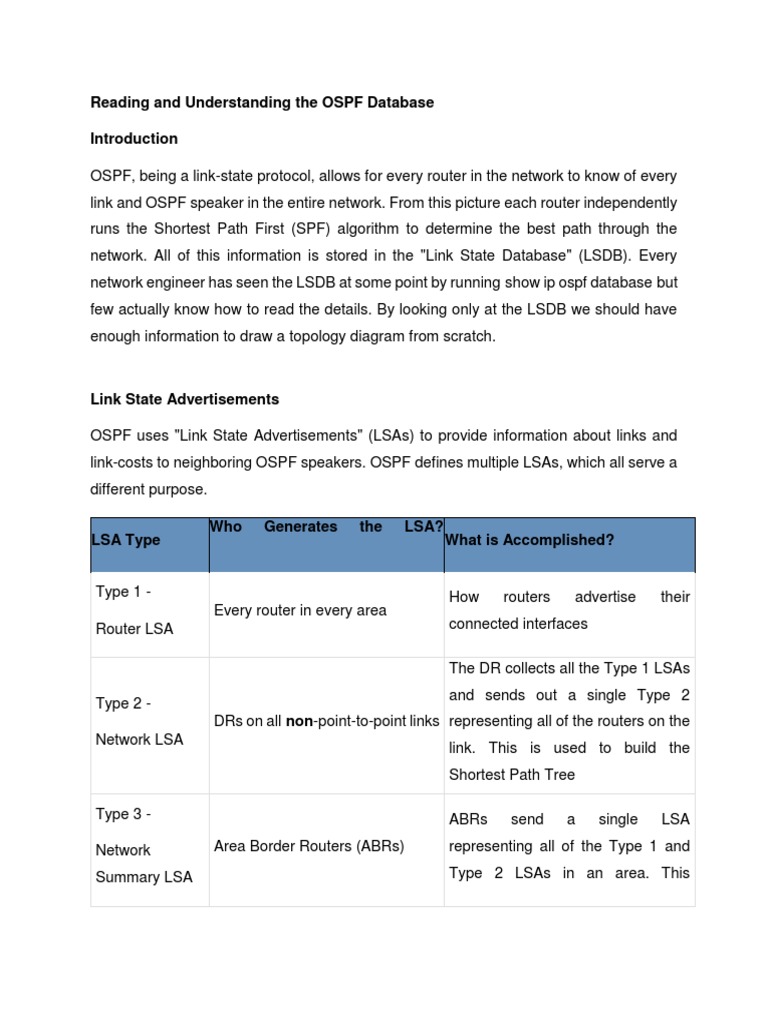 Reading and Understanding The OSPF Database | PDF | Computer Architecture | Network Protocols