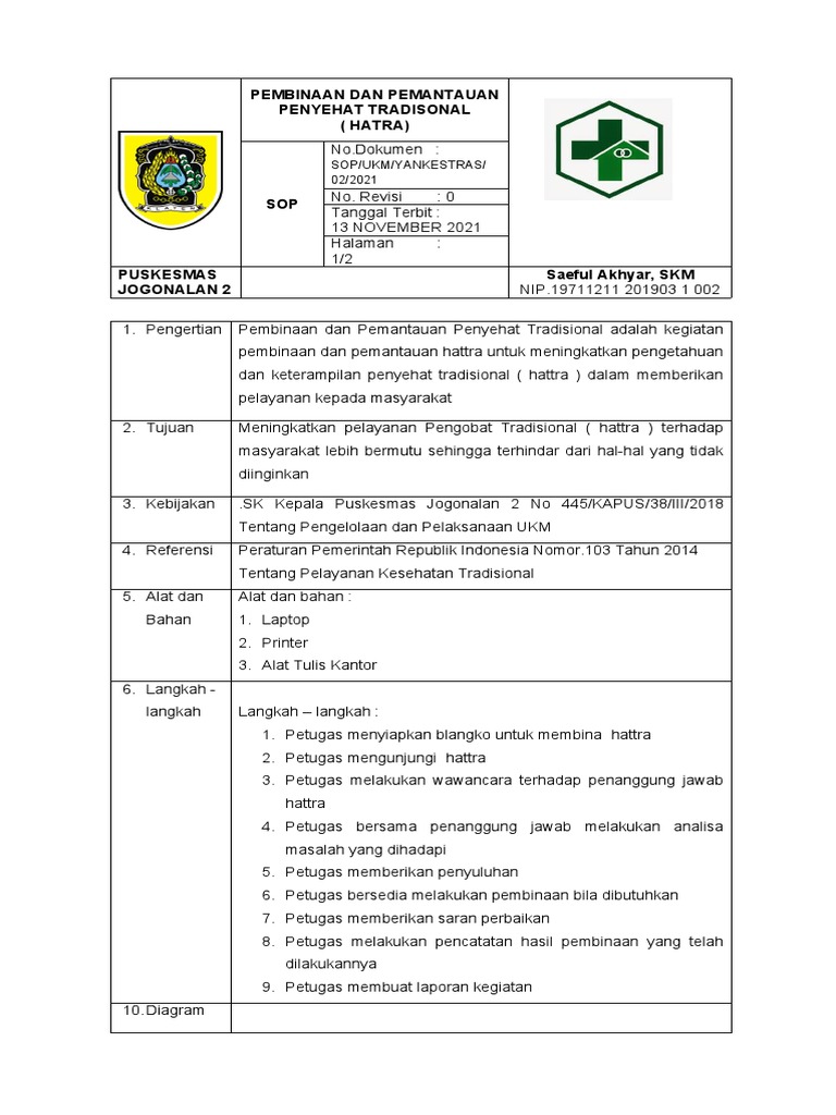 Sop Pembinaan Dan Pemantauan Penyehat Tradisonal | PDF