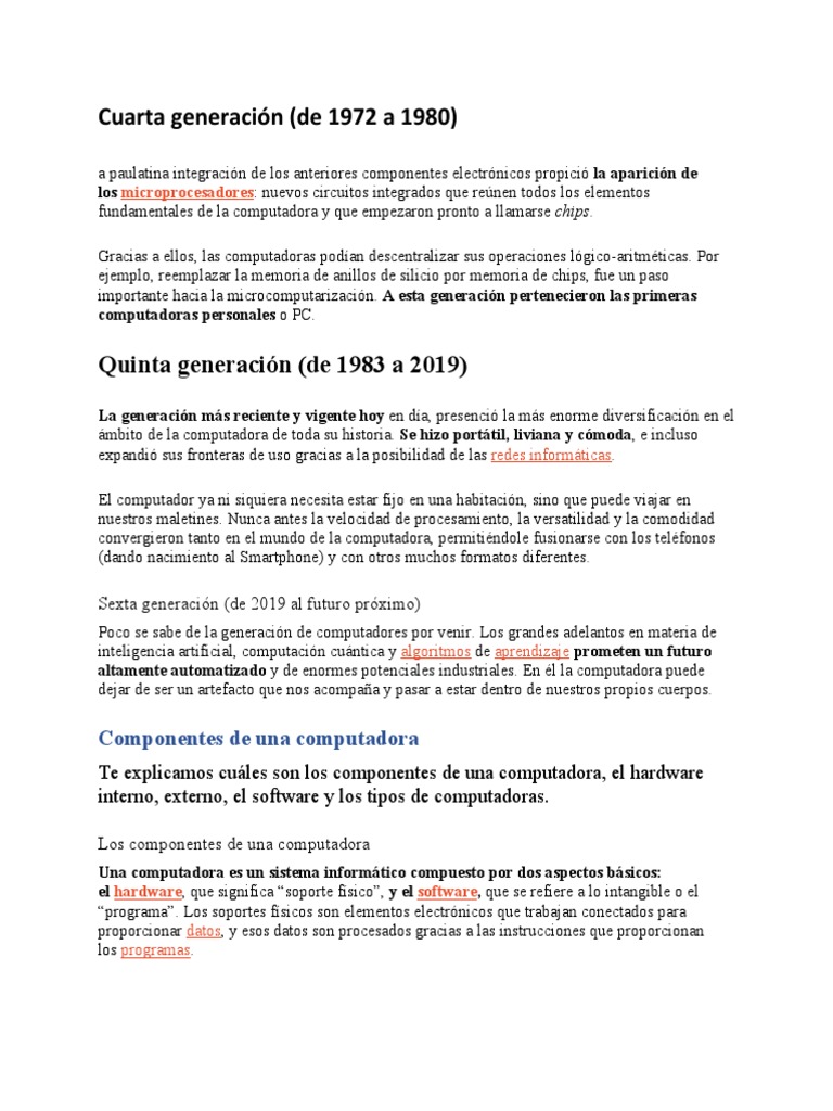 Cuarta Generación | PDF | Hardware de la computadora | Informática