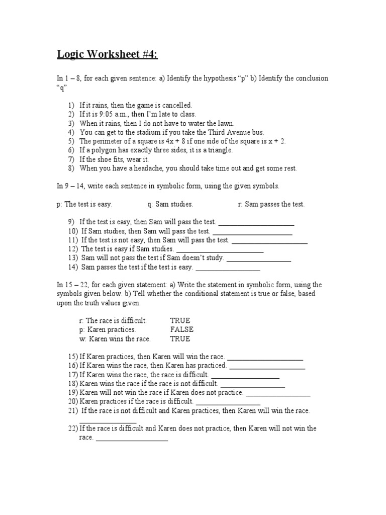 Logic Worksheet 4 | PDF