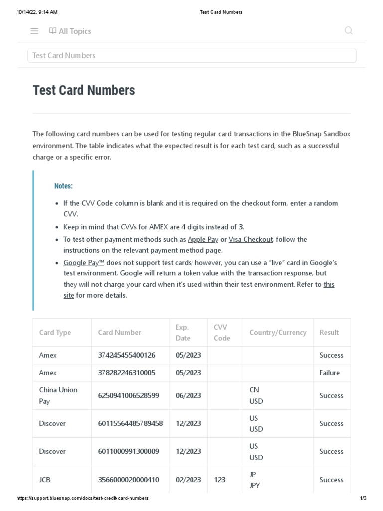 Test Card Numbers | PDF