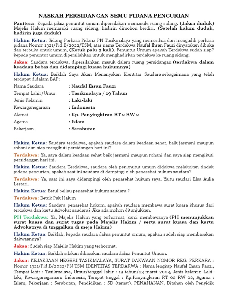 Naskah Sidang Peradilan Semu Pidana Pencurian | PDF | Hukum