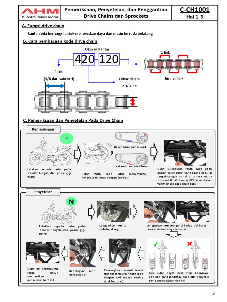 Pemeriksaan, Penyetelan, Dan Penggantian Drive Chains Dan Sprockets | PDF