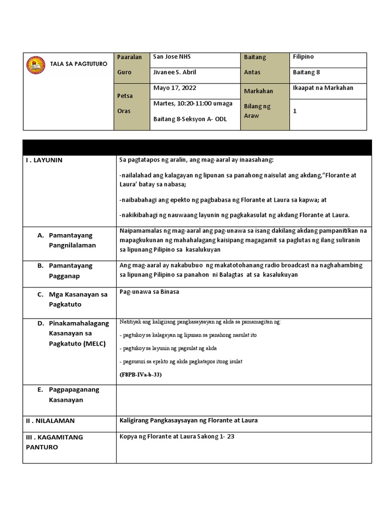 Filipino 8-LE-QUARTER-4-WEEK-1 COT 1 | PDF