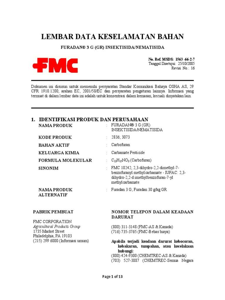 MSDS Furadan 3G | PDF