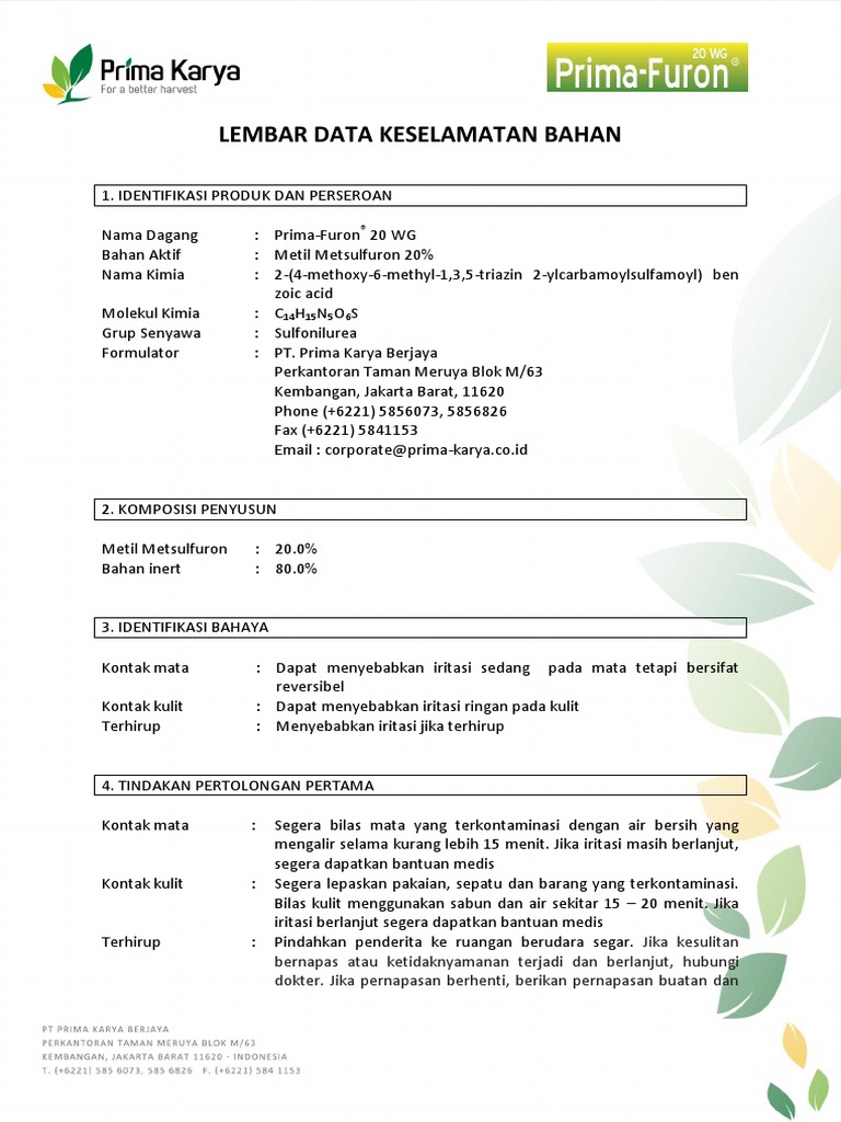 MSDS Prima-Furon 20 WG Indonesia New | PDF