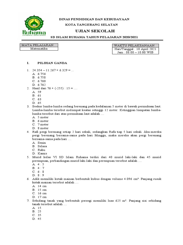 Naskah Soal US Matematika Oke | PDF | Metode & Bahan Ajar | Seni