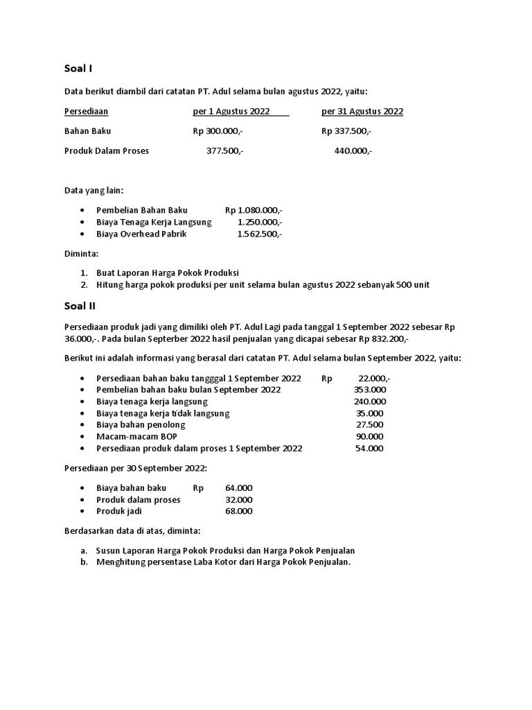 Soal Temu 4-Akuntansi Biaya Kelas D | PDF | Pengelolaan Keuangan & Uang | Komputer