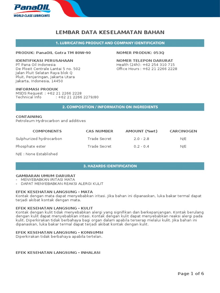 Msds Panaoil Gotra TM 80w-90 | PDF