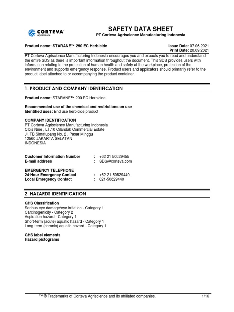 MSDS Starane 290EC - Tahun 2021 | PDF | Dangerous Goods | Firefighting